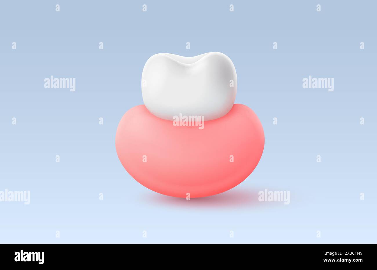 Tooth with gum, 3D illustration of a tooth on a light background ...