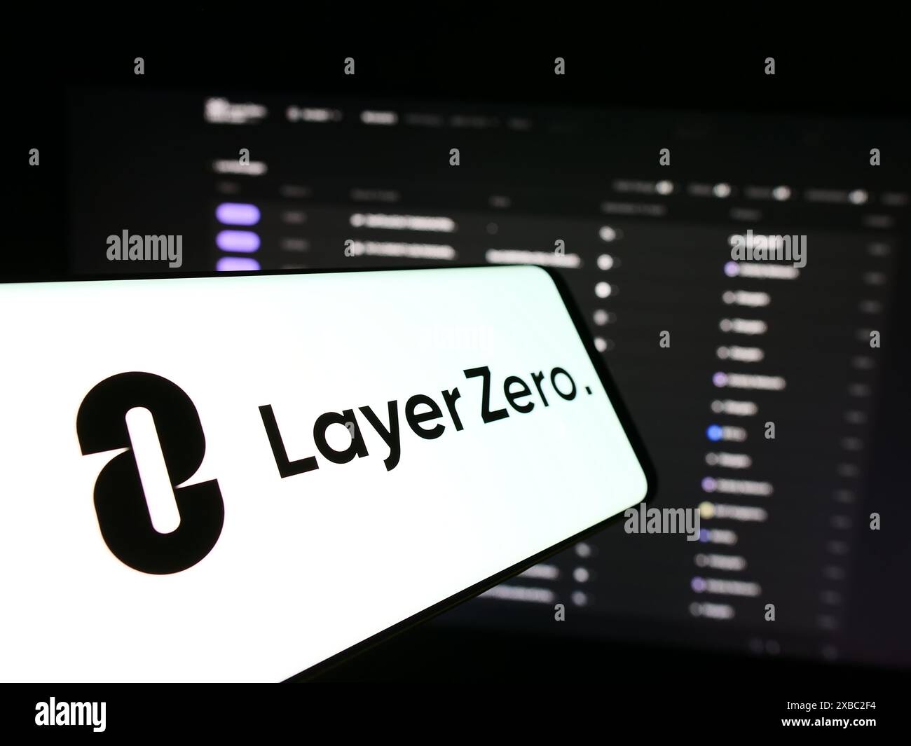 Smartphone with logo of Canadian blockchain company LayerZero Labs Ltd ...