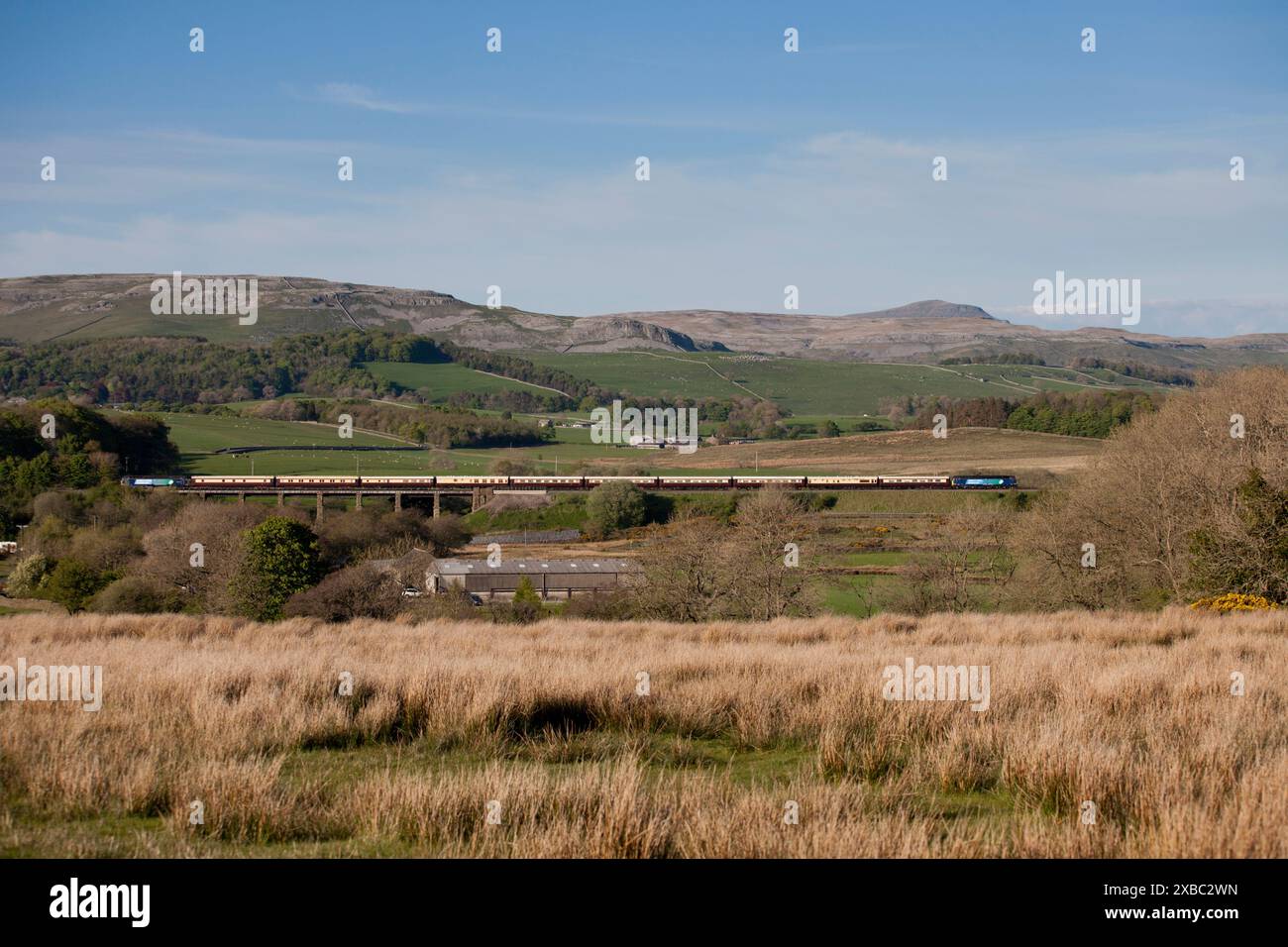 The Northern Belle luxury dining train at Clapham viaduct, north ...
