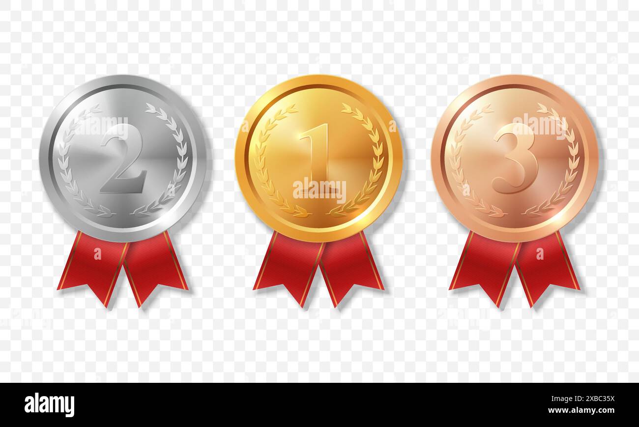 Vector Realistic Blank Golden, Silver, Bronze Award Medal Icon Set ...