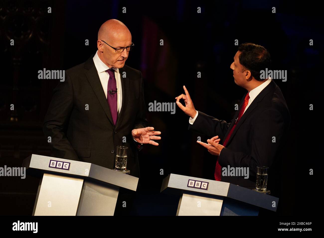 SNP leader John Swinney (left) and Scottish Labour leader Anas Sarwar ...