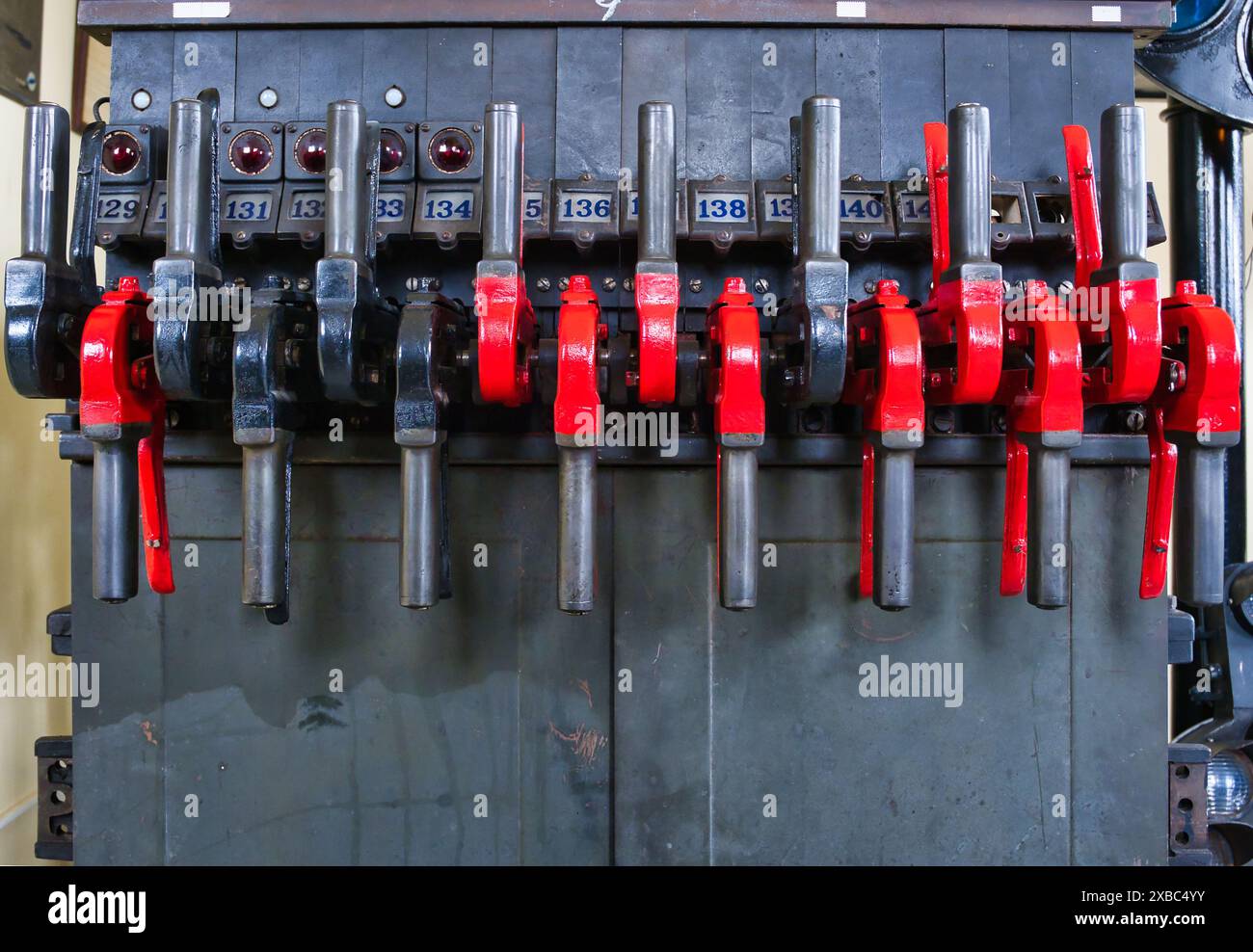 Interlocking railroad train signal switching machine up close Stock ...