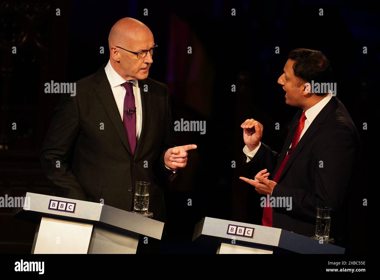 SNP leader John Swinney (left) and Scottish Labour leader Anas Sarwar ...
