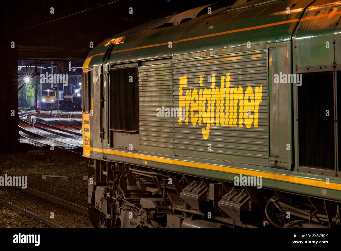 Freightliner class 66 diesel locomotive 66520 stood at Lancaster ...