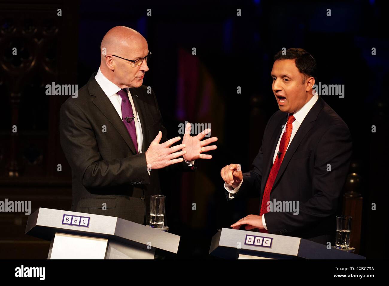 SNP leader John Swinney (left) and Scottish Labour leader Anas Sarwar ...