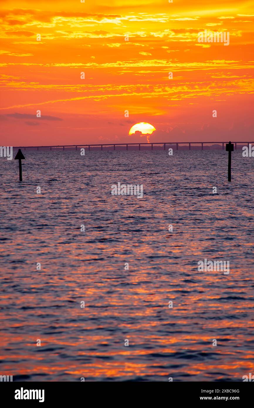 Sunset over a Bridge in Panama City, Florida Panhandle and Gulf of ...
