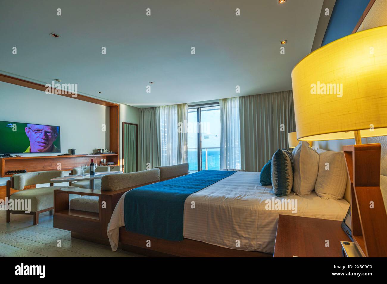 Gorgeous vista of a lavish resort suite with contemporary décor ...