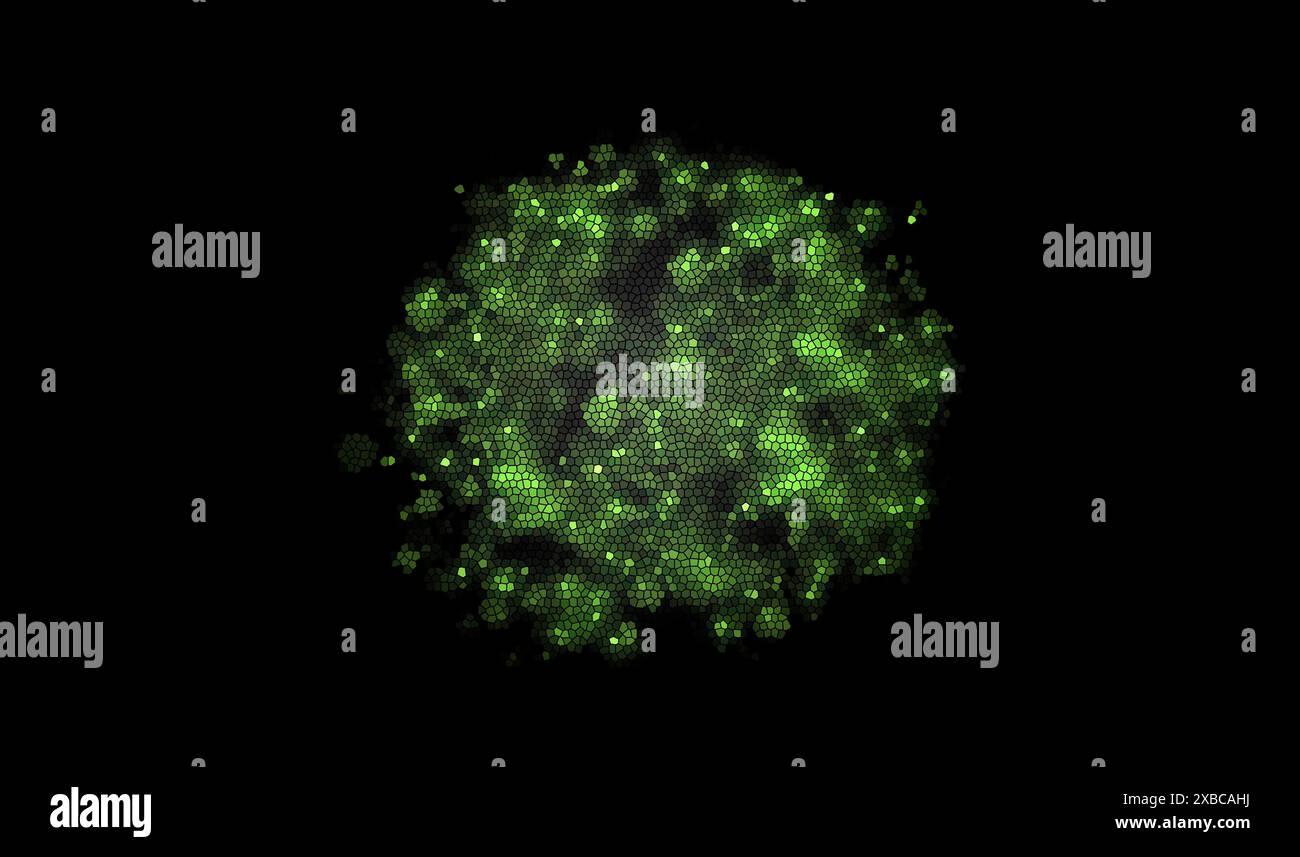 A cluster of glowing green particles forming a hexagon pattern on a ...