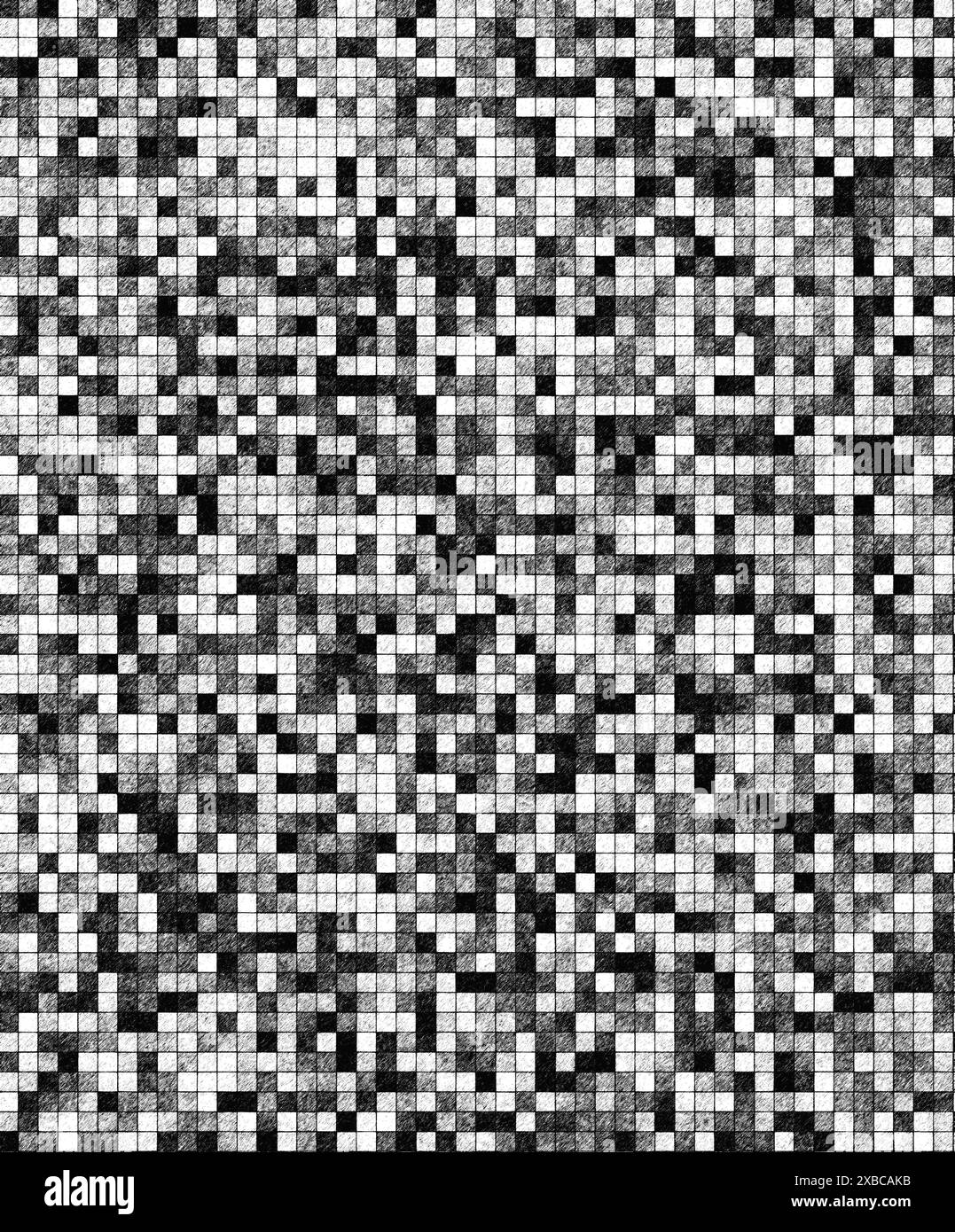 Abstract black and white pixelated mosaic with high contrast, creating a complex and intricate ...