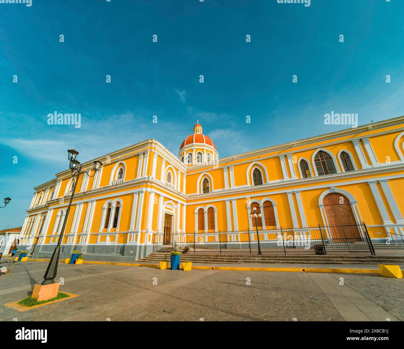 View of a colorful colonial church. Architectural details of a colorful ...