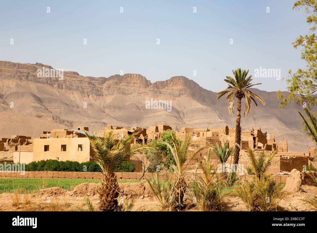 The ruins of an ancient mud brick kasbah and ksar in Tamnougalt ...