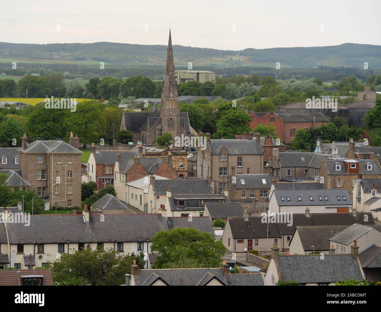 A city view with a church in the centre, surrounded by historic ...