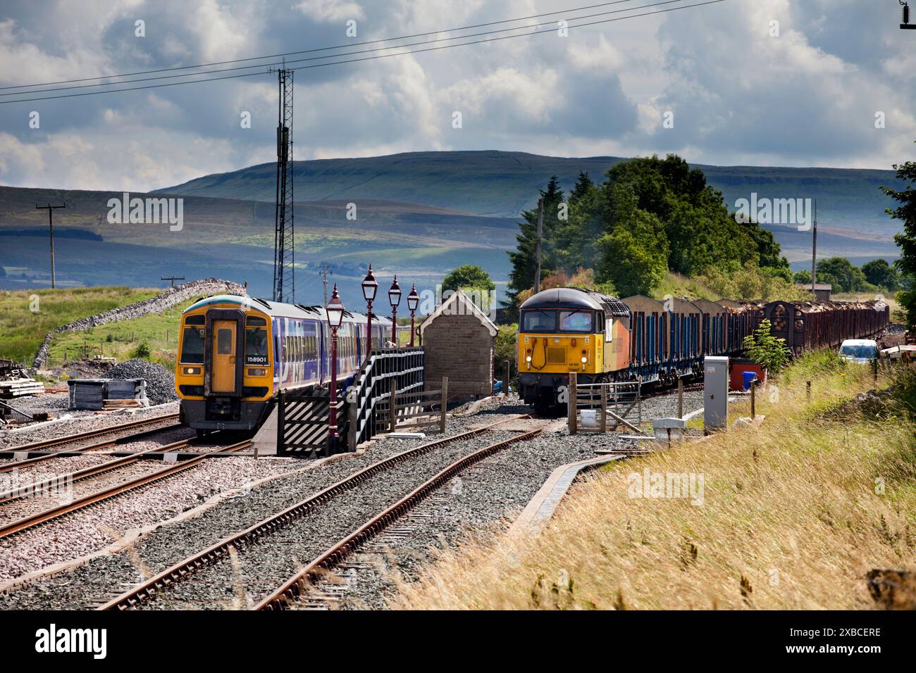Northern Rail class 158 and Colas Rail Freight class 56 locomotive with ... Northern Rail class 158 and Colas Rail Freight class 56 locomotive with ...