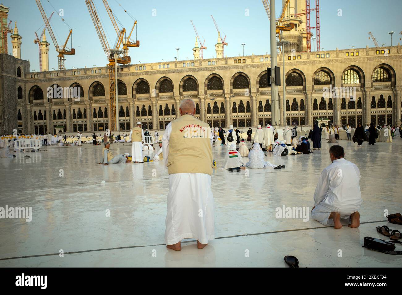 Mecca, Saudi Arabia - June 1, 2024: Hajj and Umrah pilgrim from Kurdistan praying near Masjidil ...
