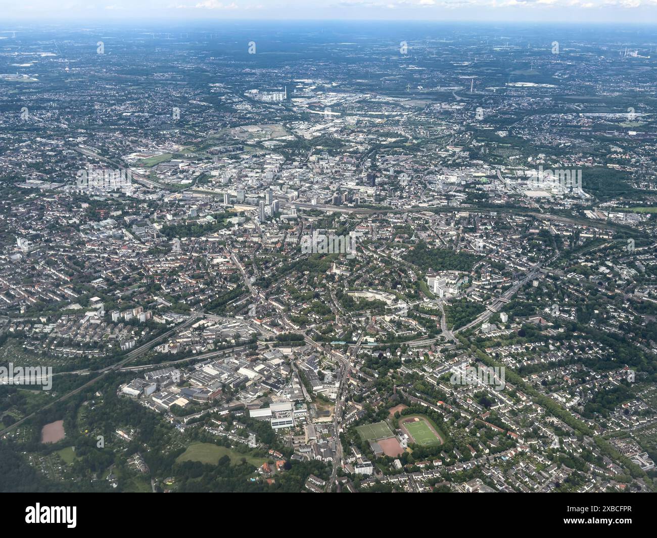 Aerial view of city centre and outskirts of the city of Essen in Ruhr ...