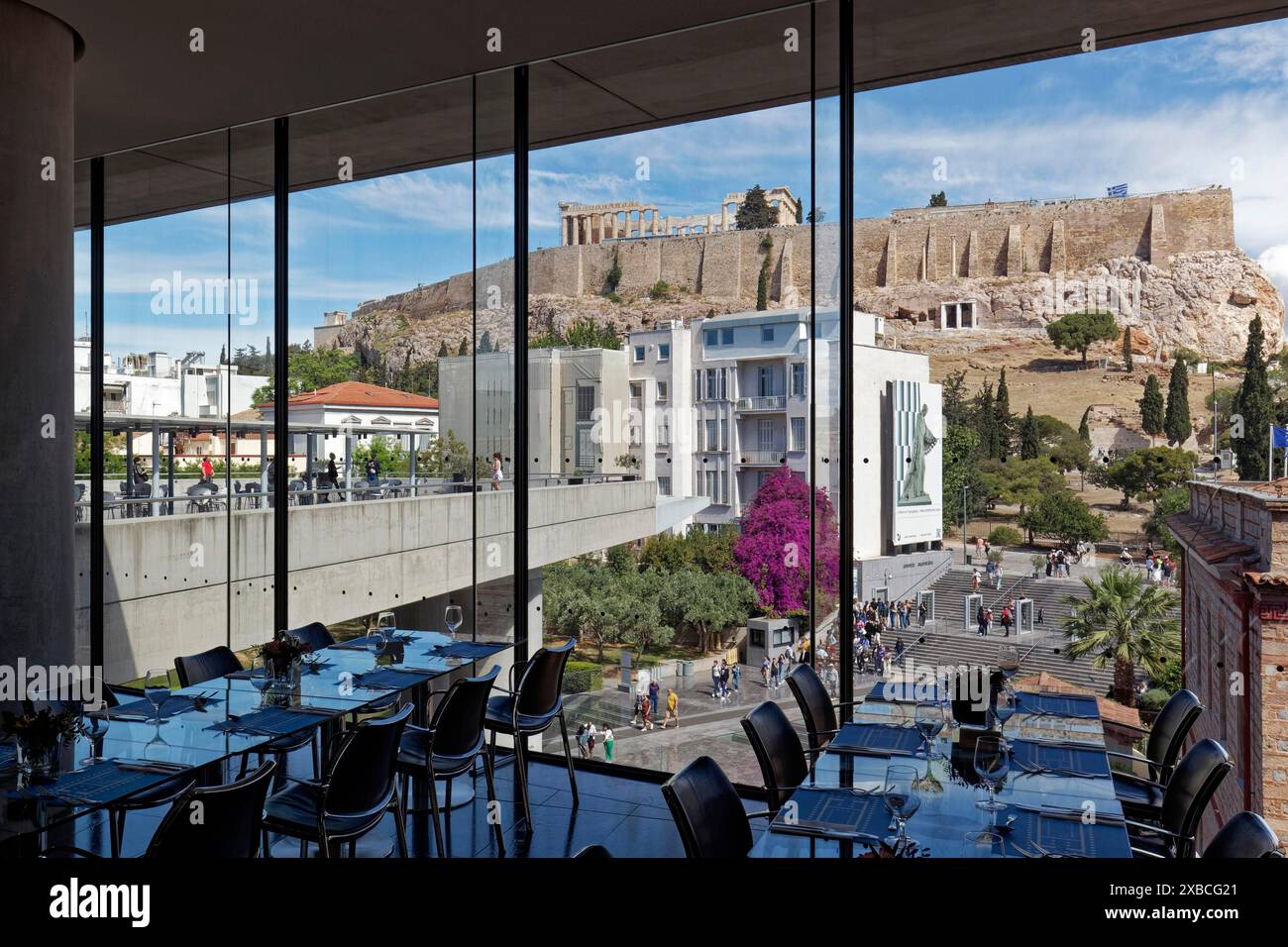 View of the Acropolis from the museum restaurant, Acropolis Museum ...