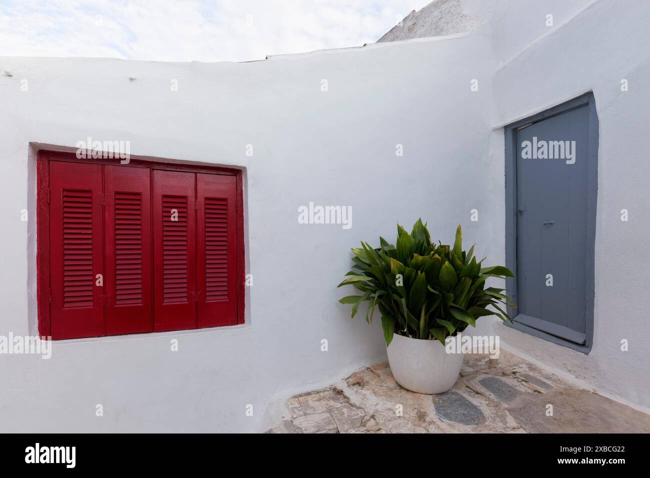 Whitewashed house in the style of the Cyclades Islands, traditional ...
