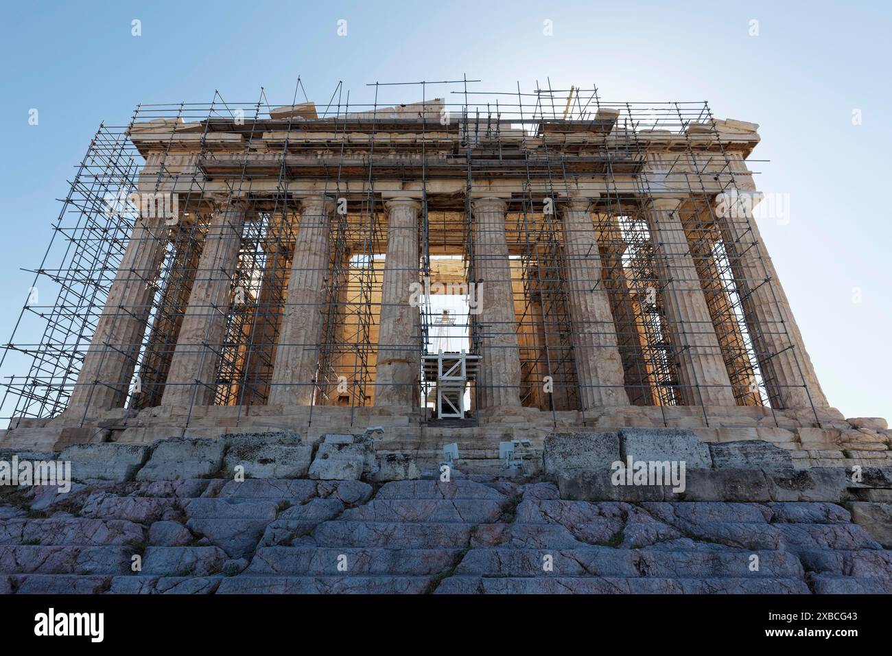 Parthenon Temple, scaffolded west facade, construction site, Athens, Greece Stock Photo - Alamy