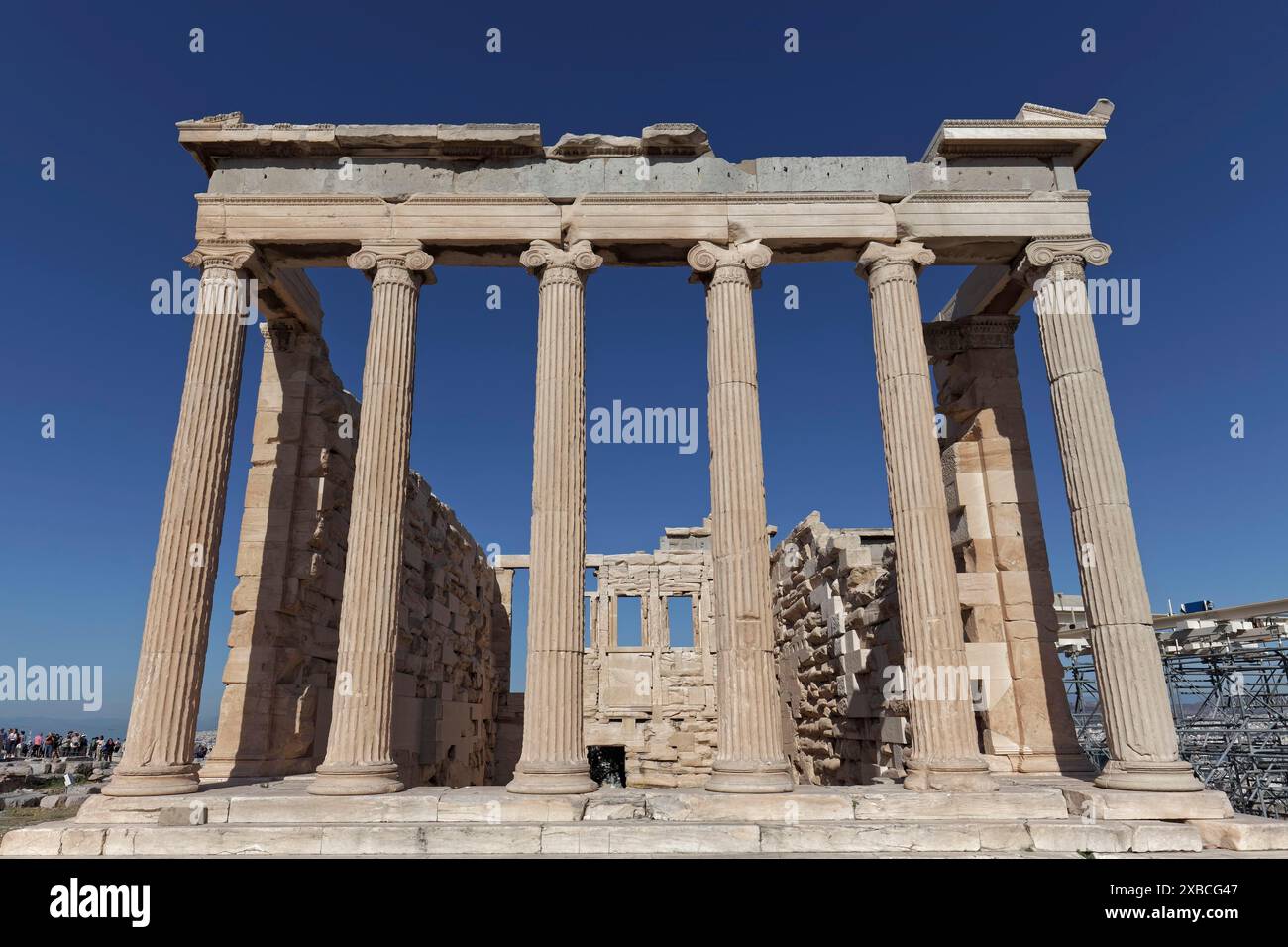 Erechteion east facade, blue sky, temple in Doric architectural style, Acropolis, Athens, Greece ...