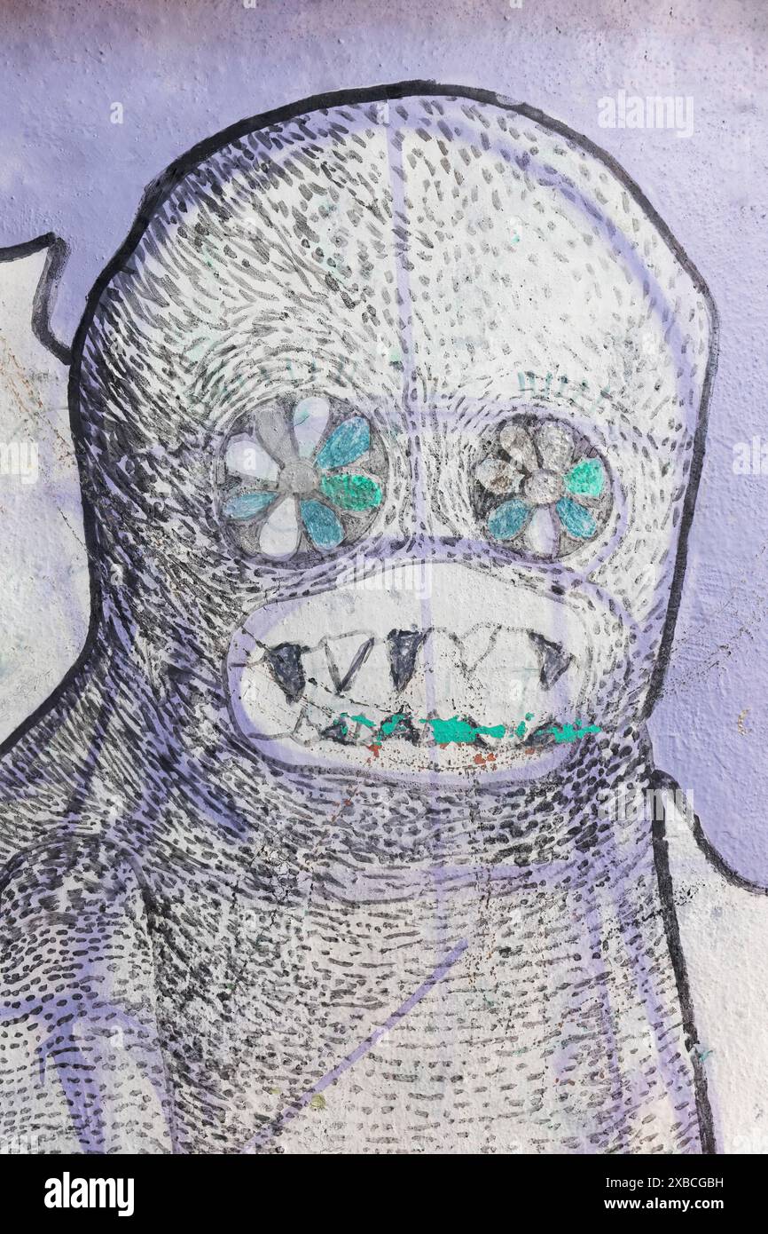 Creepy creature with sharp teeth, ghost figure, street art in the ...