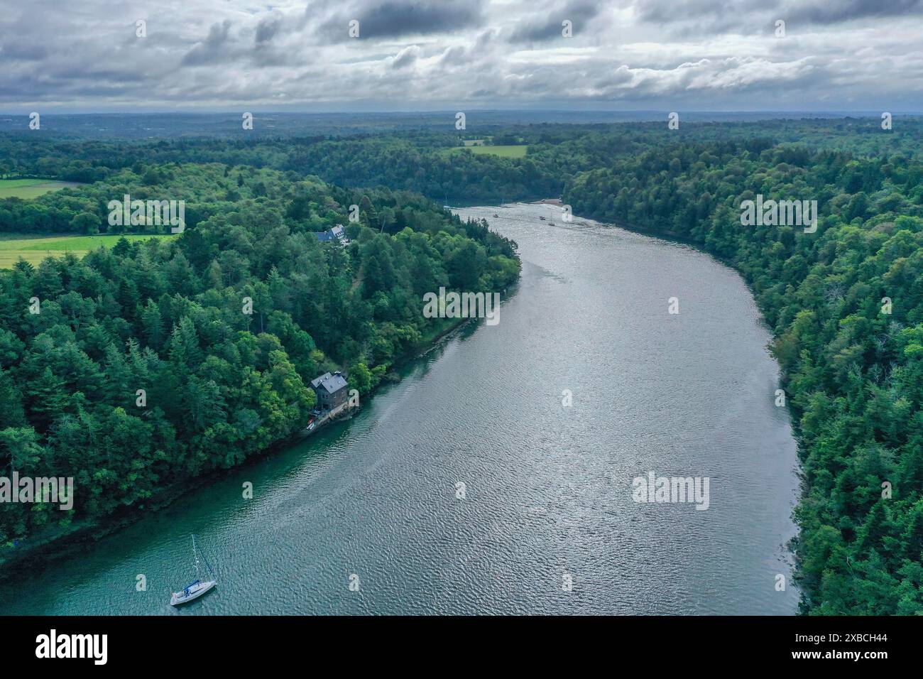 Aerial view of the River Odet south of Quimper, Finistere Penn ar Bed ...