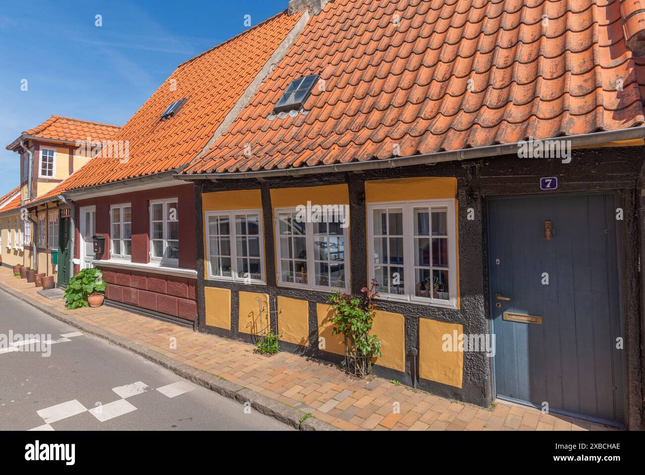 Faborg, Faaborg, picturesque old town with colourful houses, half ...