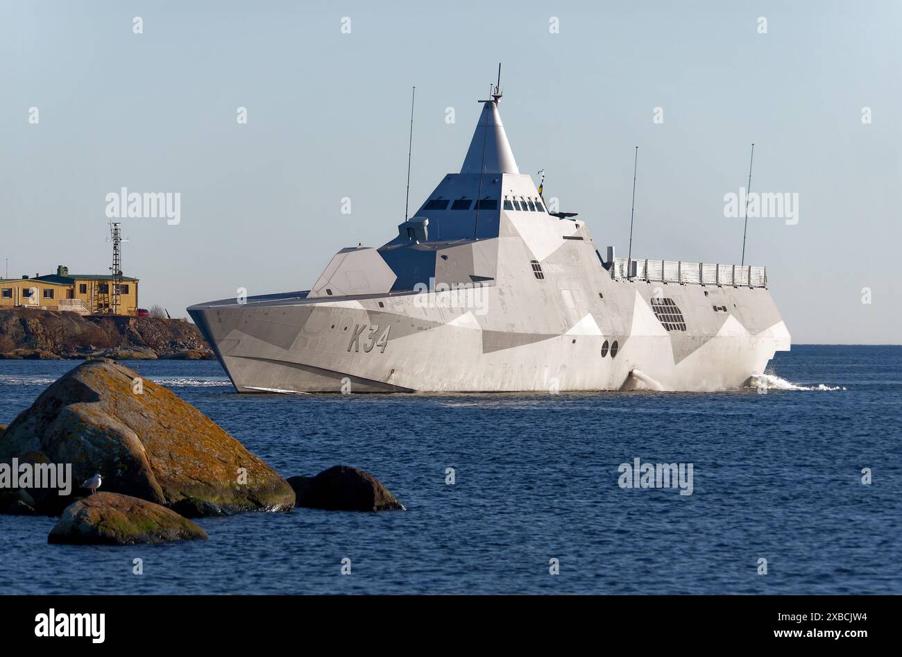 The Swedish Navy's corvette "Nyköping" k34, sailing in the surroundings ...