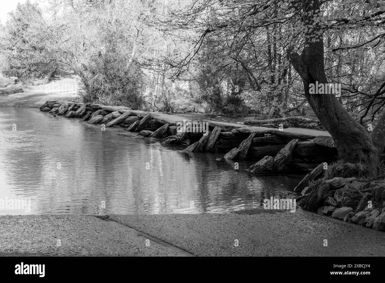 Photograph of the clapper bridge at Tarr steps in Exmoor national Park ...