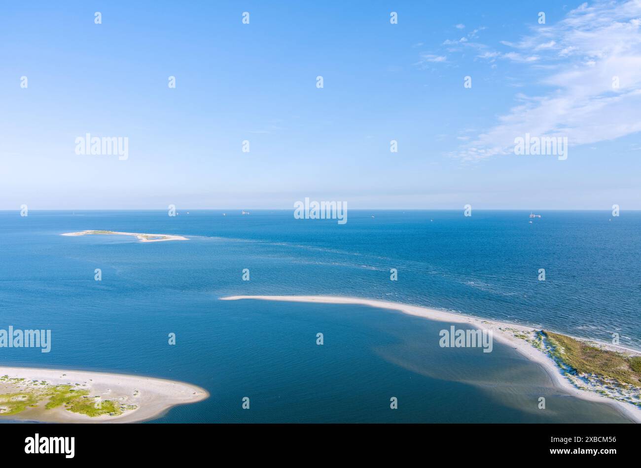 Aerial view of the beach at Pelican Peninsula in Dauphin Island ...