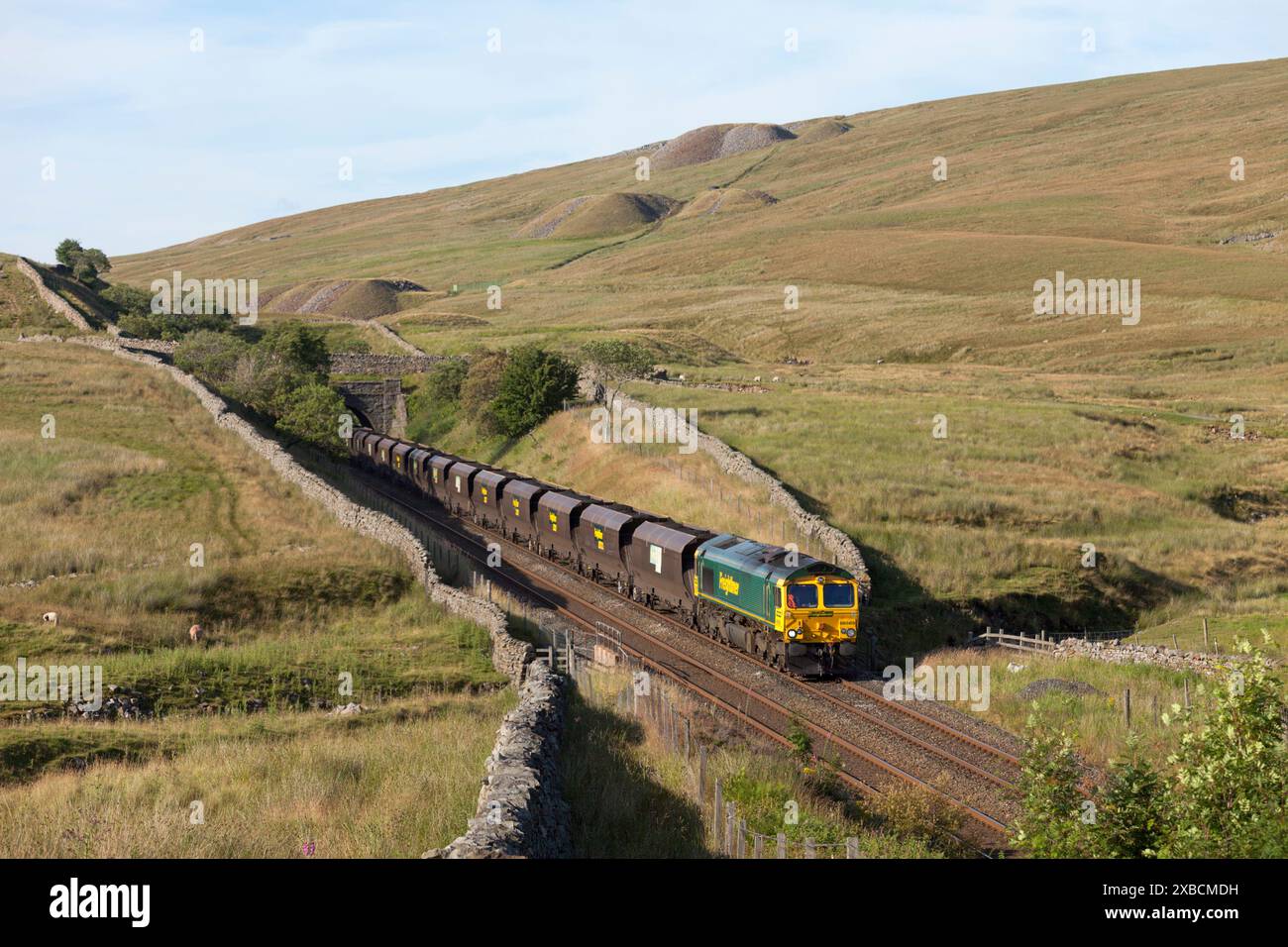 Freightliner class 66 locomotive 66569 passing Blea Moor (north of ...