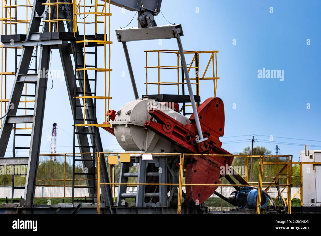 Crude oil extraction. Close-up detail of oil rig. Pipeline, pumping oil ...