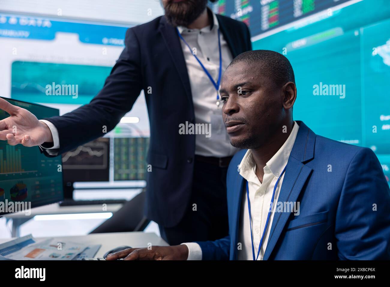 Irritated angry team leader screaming at his coworker after he failed ...