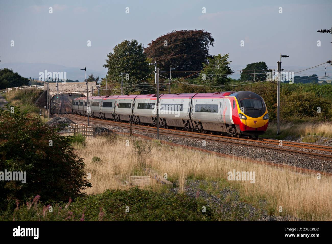 Virgin Trains class 390 Alstom Pendolino train passing Elmsfiled ...