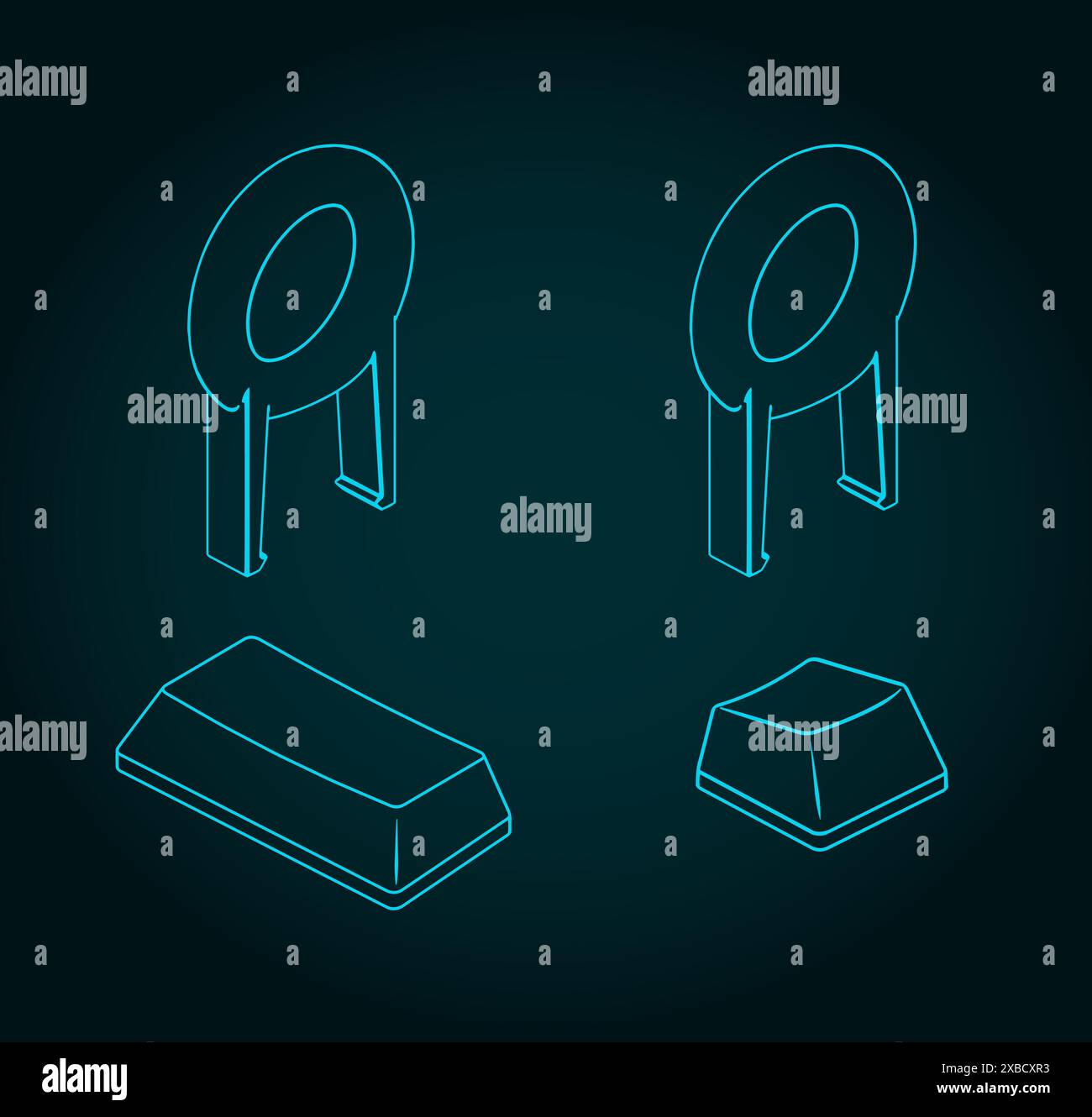 Stylized vector illustrations of isometric blueprints of keyboard ...
