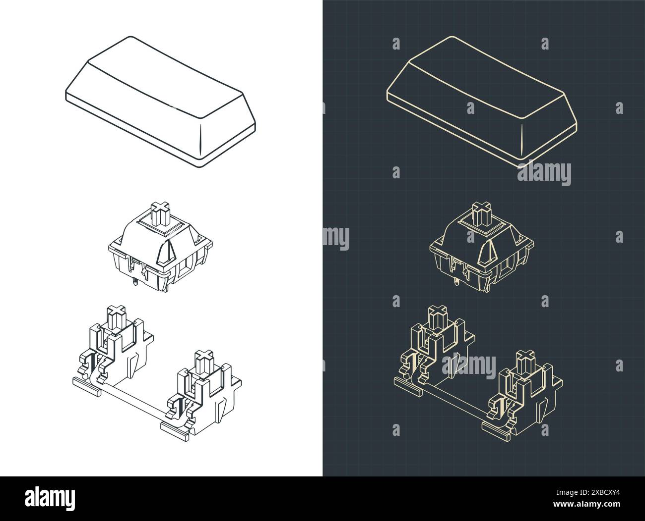 Stylized vector illustrations of isometric blueprints of a switch with ...