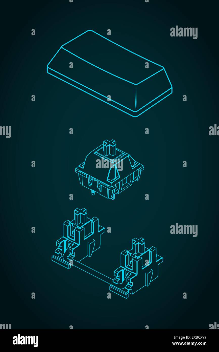 Stylized vector illustrations of isometric blueprints of a switch with ...