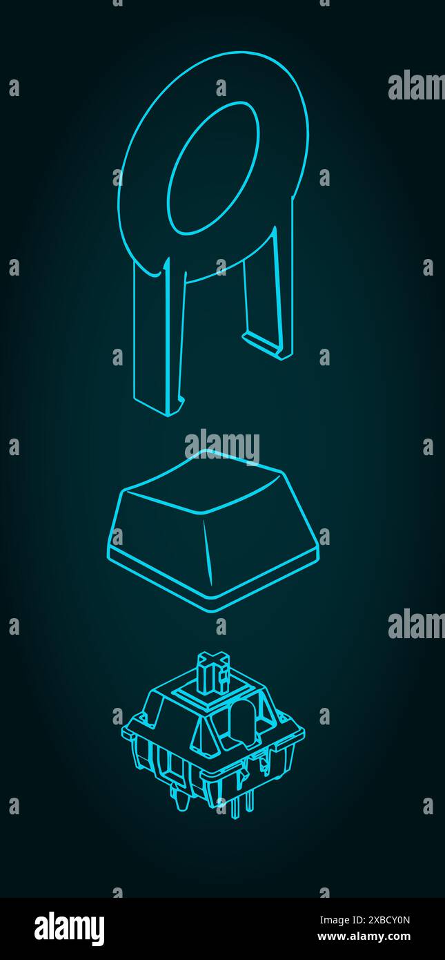 Stylized vector illustrations of isometric blueprints of mechanical ...