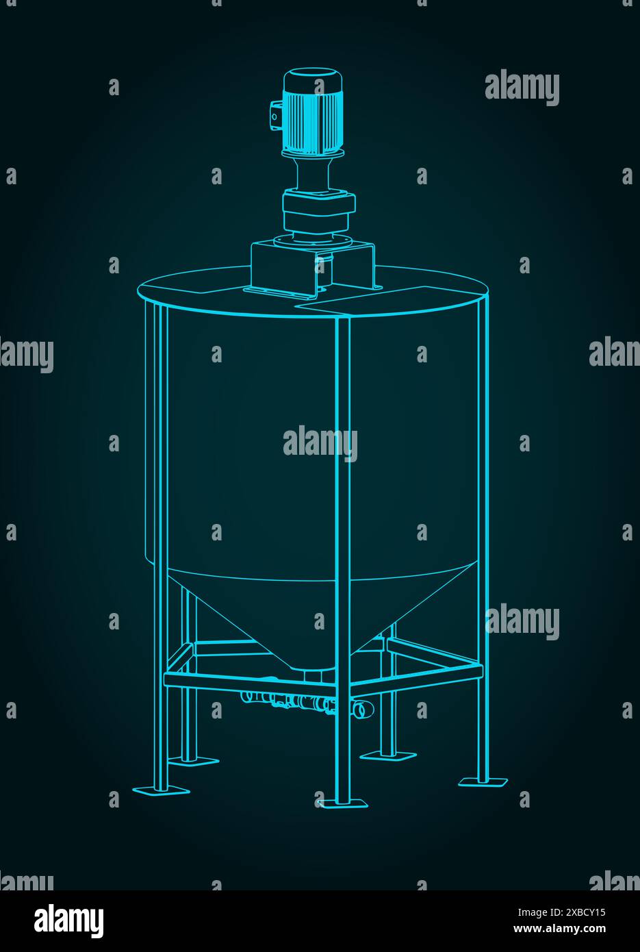 Stylized vector illustration of isometric blueprint of large industrial ...