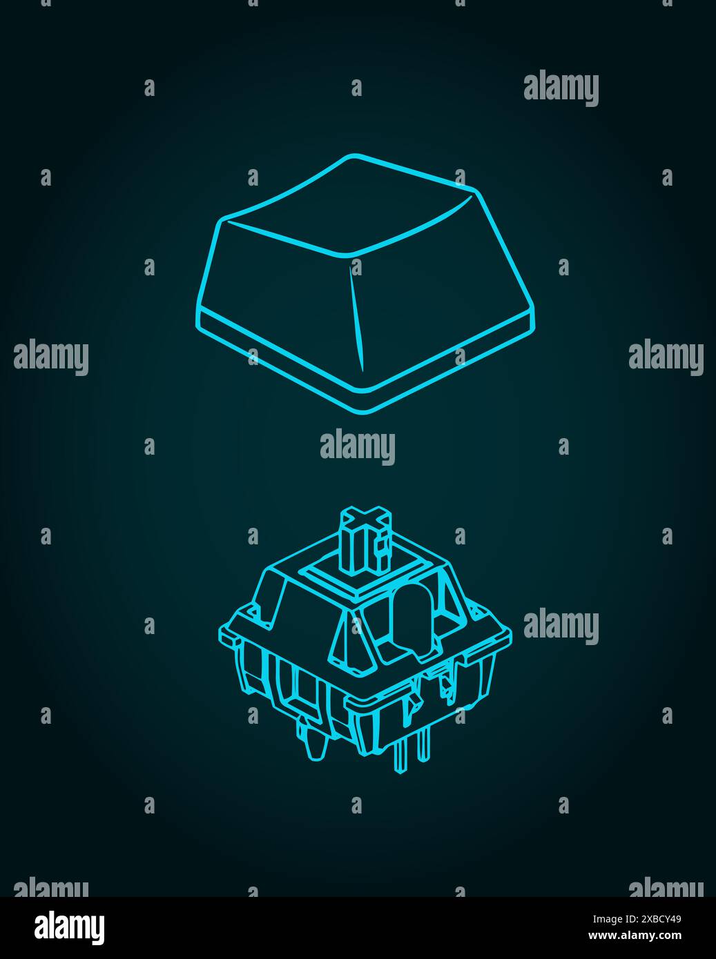 Stylized vector illustrations of isometric blueprints of a switch and ...