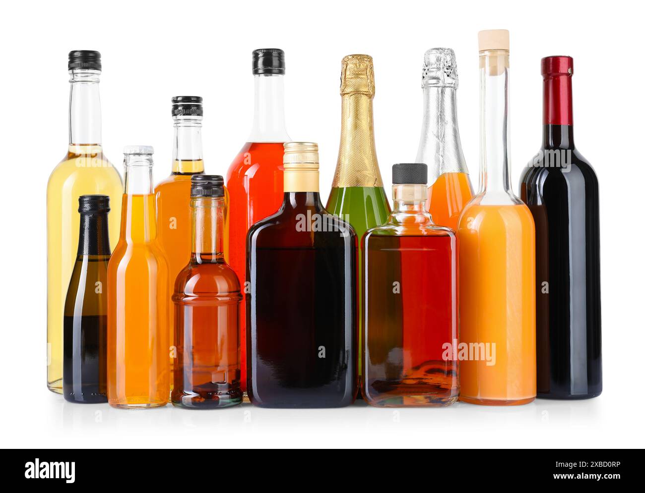 Bottles of different alcoholic drinks isolated on white Stock Photo - Alamy
