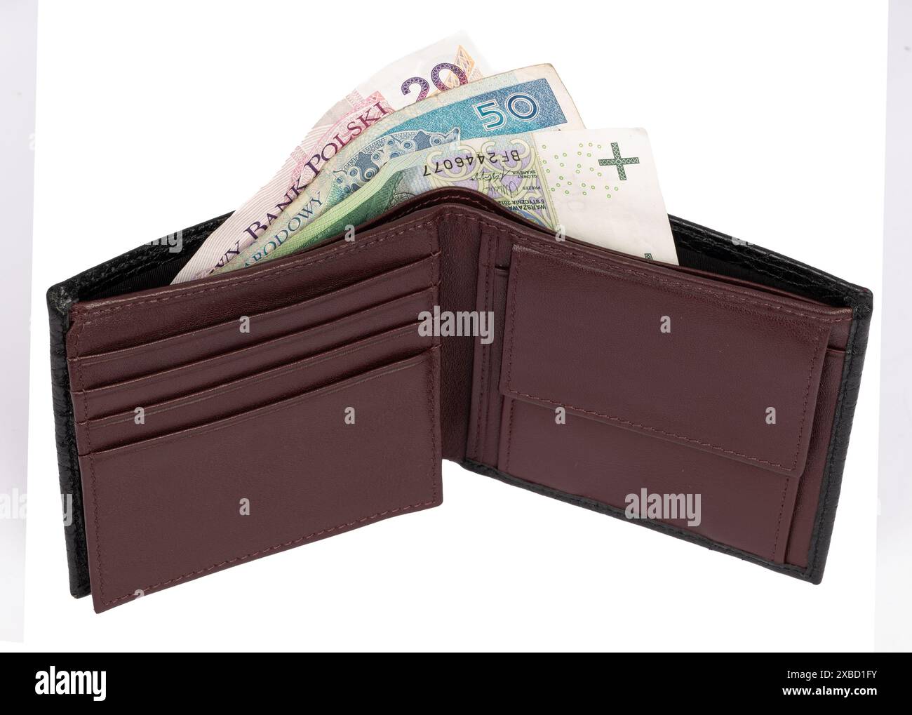 Brown Leather Wallet with Cash Stock Photo - Alamy