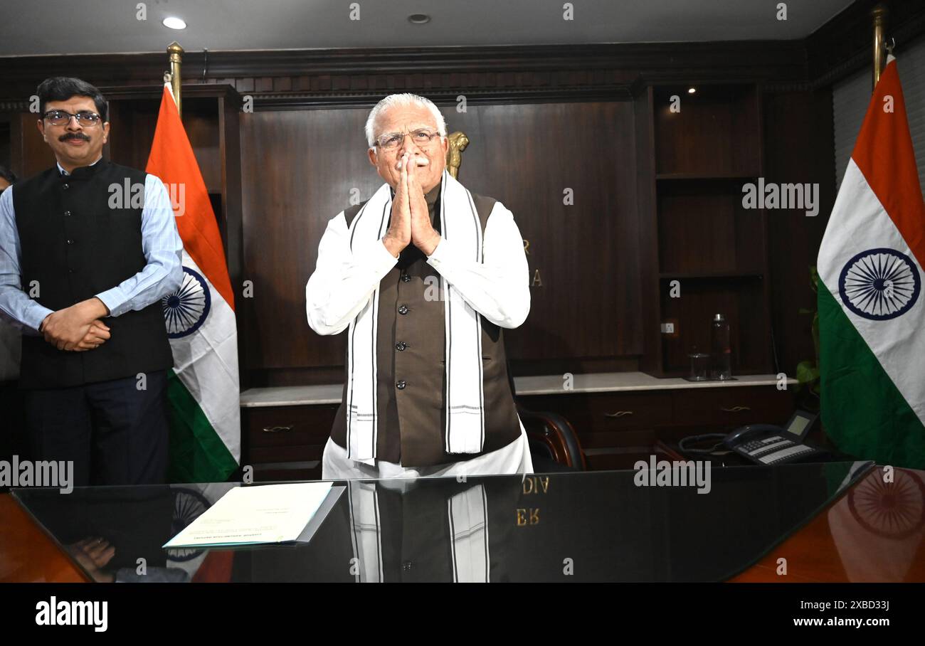 NEW DELHI, INDIA - JUNE 11: Union Minister Manohar Lal Khattar takes ...