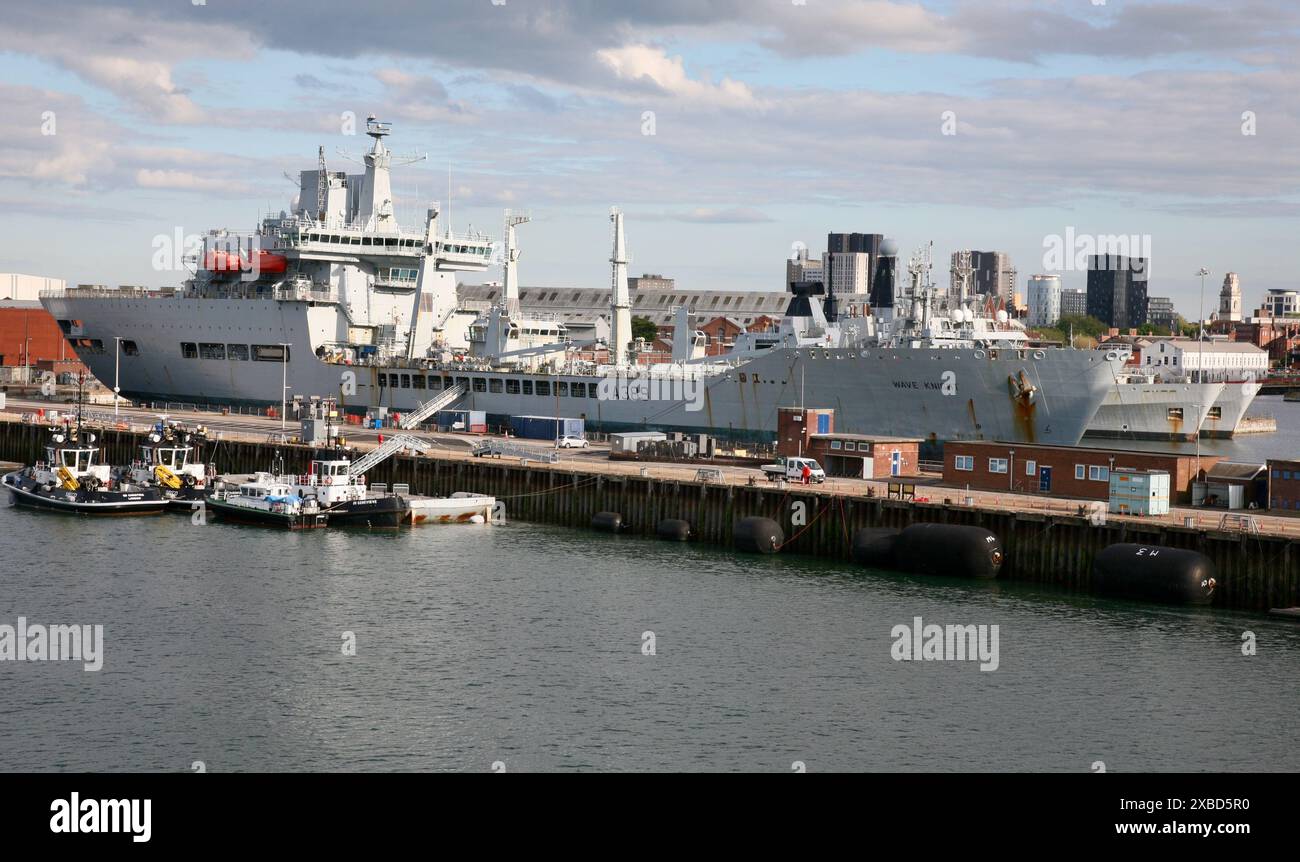 A close up view of RFA Wave Knight, a wave-class fast fleet tanker of ...
