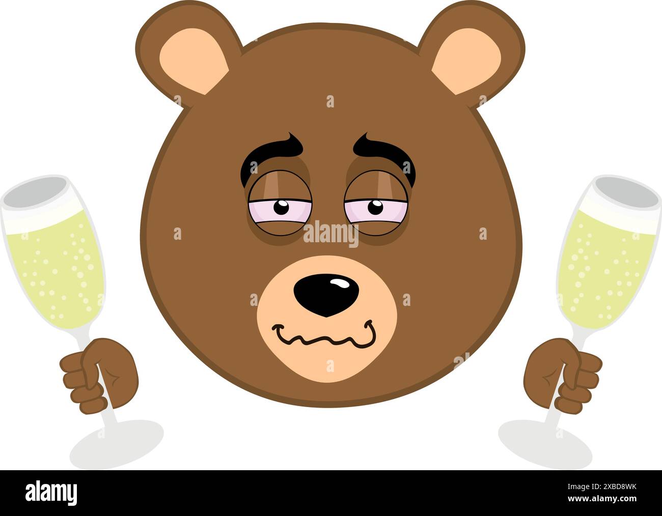 vector illustration face brown bear grizzly cartoon, drunk with glasses ...