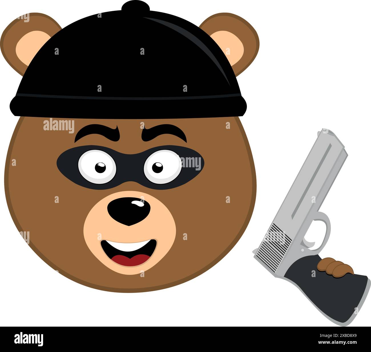 vector illustration face brown bear grizzly cartoon, with a hat, a ...