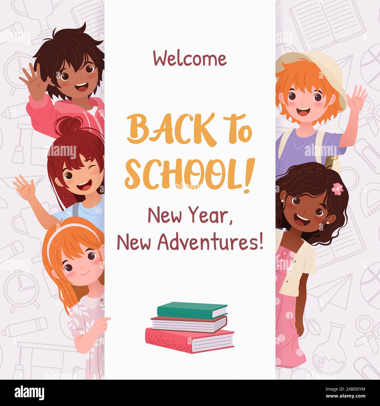 Welcome Back to School Banner with Cartoon Kids Stock Vector Image ...