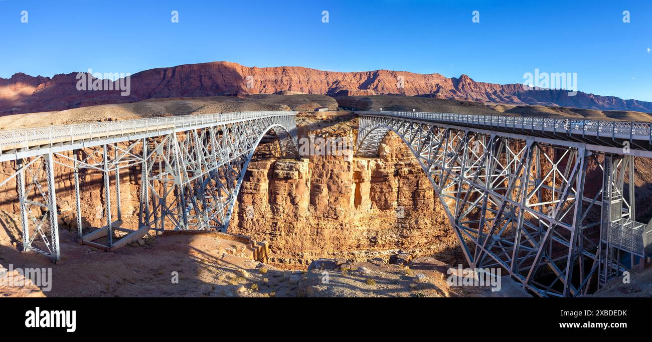 Historic Pedestrian New Auto Navajo Twin Steel Arch Bridge Panorama ...
