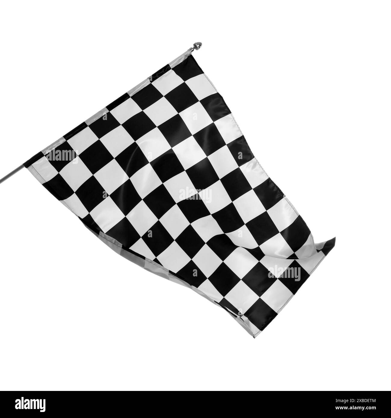 One checkered finish flag isolated on white Stock Photo - Alamy