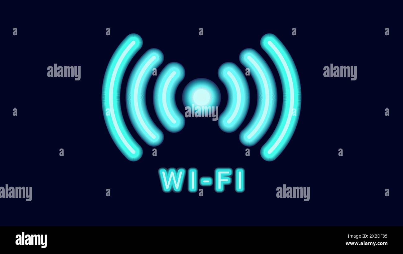 WiFi symbols neon effect dark background. Waves Wi Fi signal icon ...