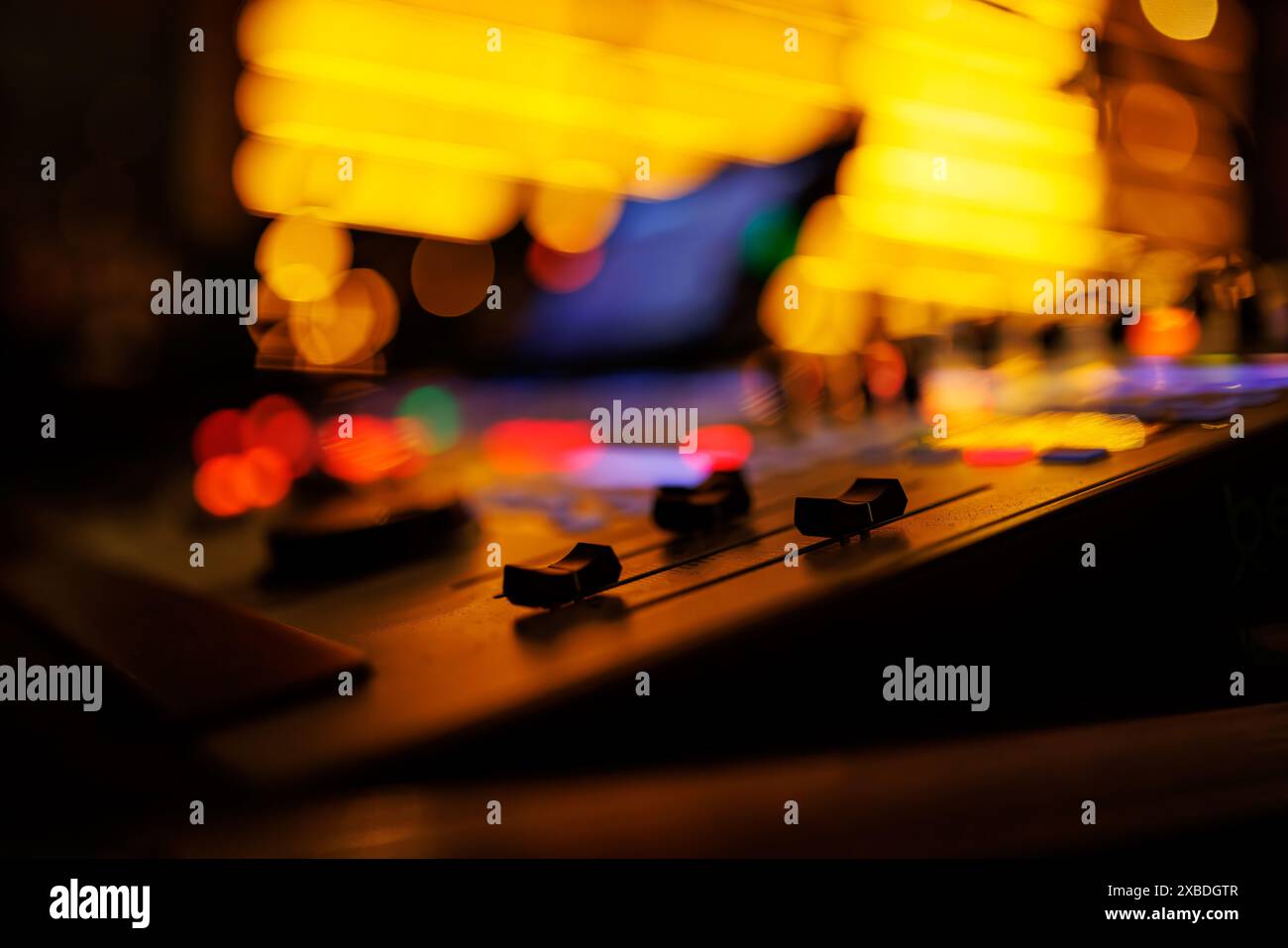 Modern sound mixer console with colorful buttons and sliders, set ...